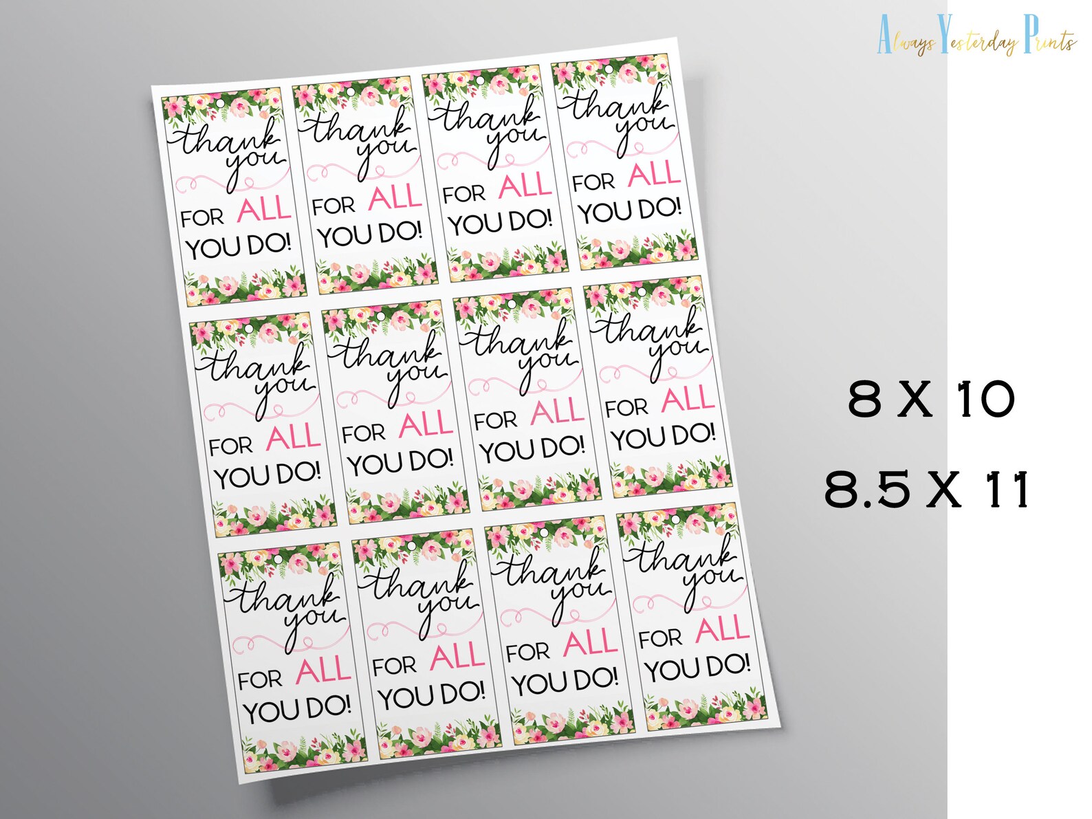 Teacher Gift Tags Thank You for All You Do Labels Floral - Etsy