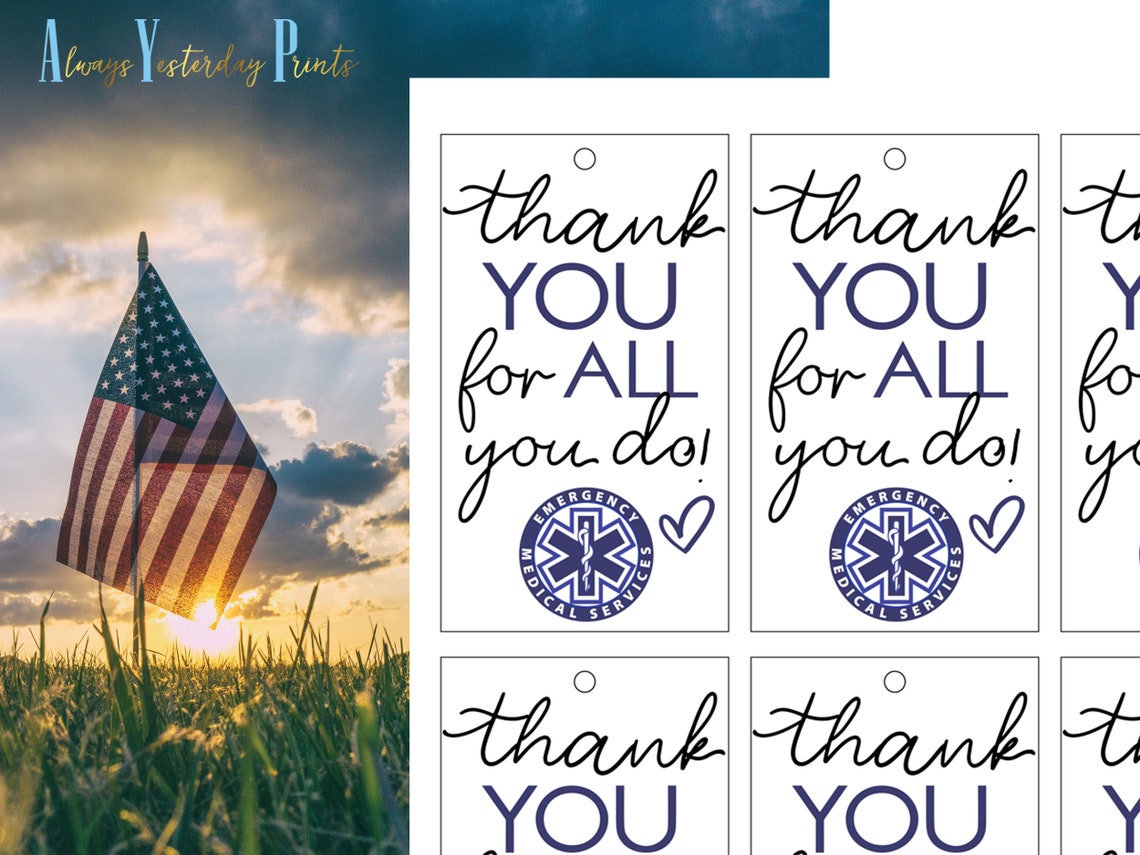 Thank You First Responder Tags EMS Week Appreciation Labels - Etsy