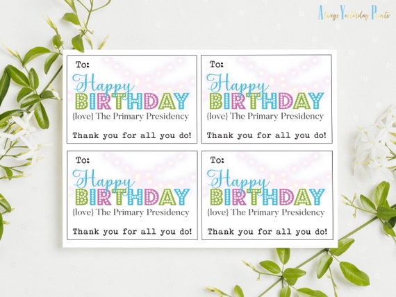 LDS Primary Happy Birthday Printable Gift Tag From the | Etsy
