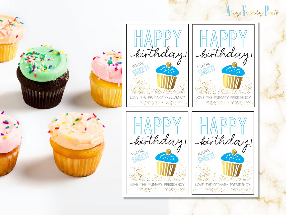 Primary Teacher Cupcake Happy Birthday Printable Tag - Etsy