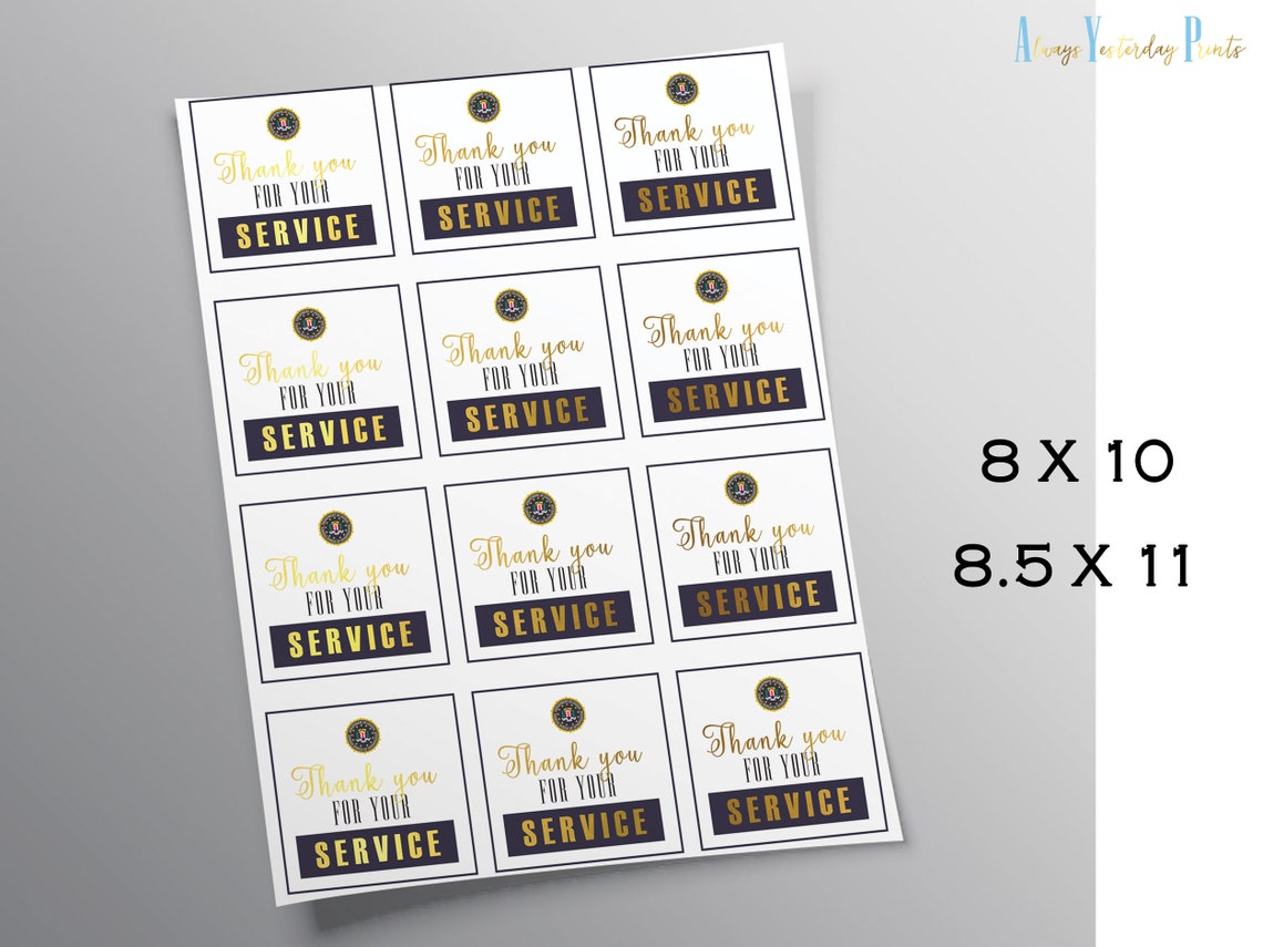 FBI Thank You for Your Service Gift Tags Feds Party Favor - Etsy