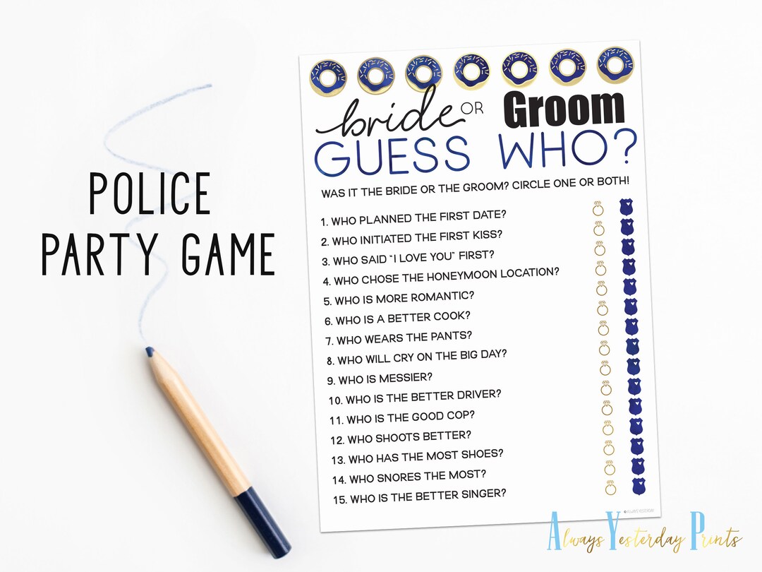 Bride and Groom Guess Who Police Party Game | Wedding Shower | Bridal ...
