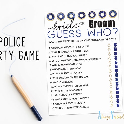 Bride and Groom Guess Who Police Party Game Wedding Shower - Etsy
