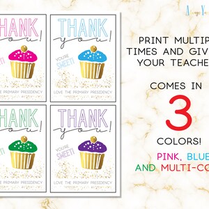 Primary Teacher Cupcake Thank You Printable Tag | You're Sweet Label ...