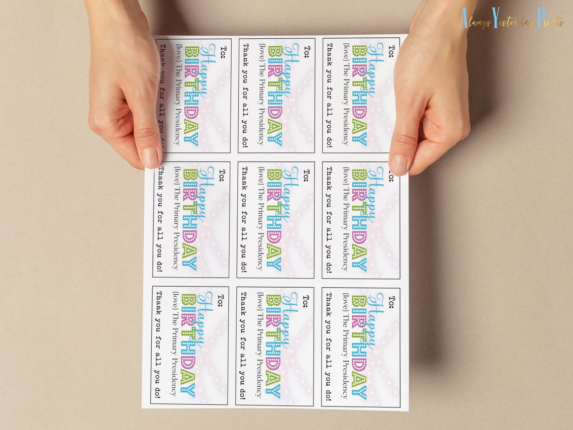 LDS Primary Happy Birthday Printable Gift Tag From the - Etsy