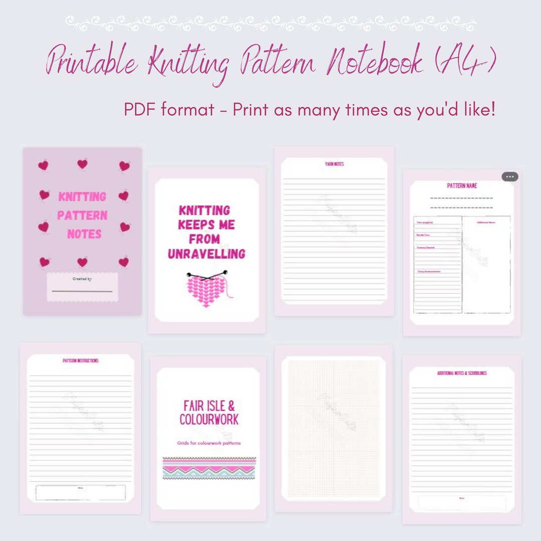 Knitting Pattern Notebook, Notepad. Digital Copy, Download Only ...