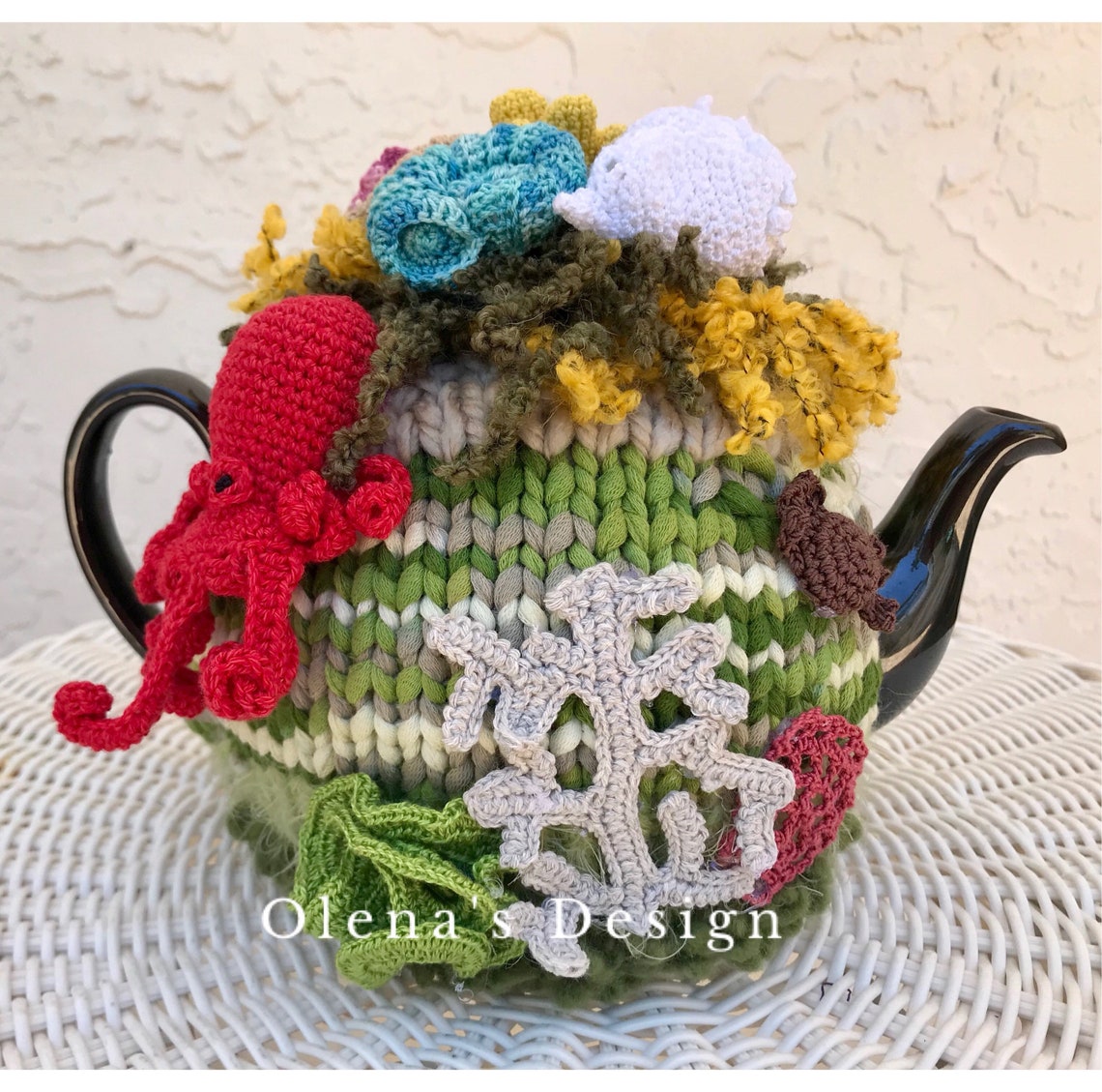 Crochet Tea Cozy Nautical Tea Cover Tea Cosy Seaside Tea Warmer Crochet ...