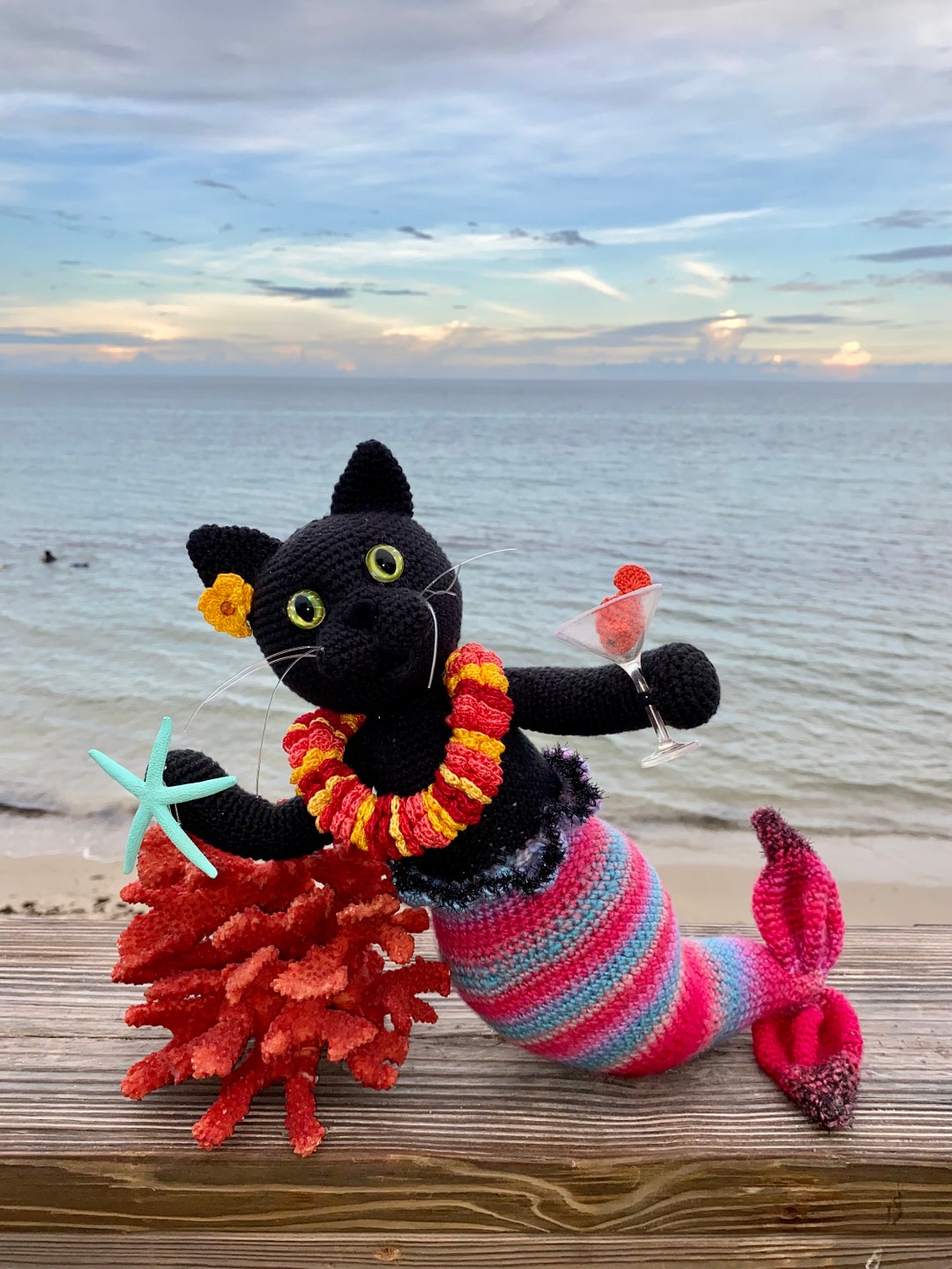 Mermaid Black Cat Amigurumi Crochet Halloween Marine Plushes Crochet ...