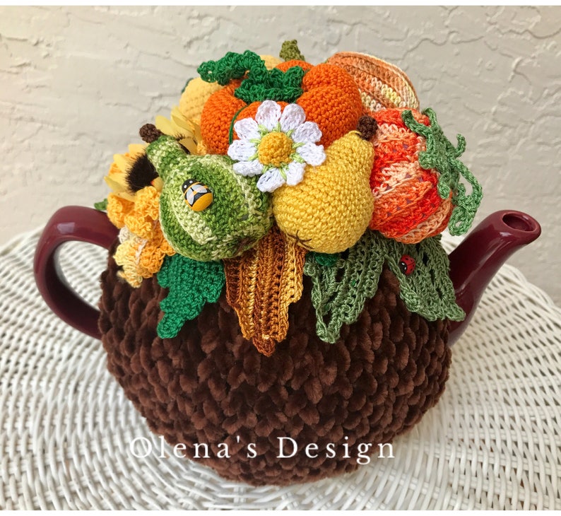 Crochet Tea Cozy Brown Tea Cover Sunflower Tea Cosy Tea Warmer - Etsy