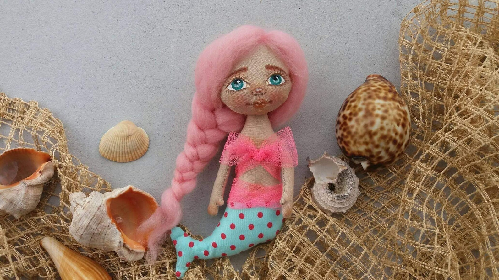 Textile Little Mermaid Rag Doll Miniature Hand Painted Mermaid | Etsy