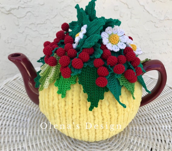 Crochet Tea Cozy Yellow Tea Cover Red Currant Cosy Warmer | Etsy