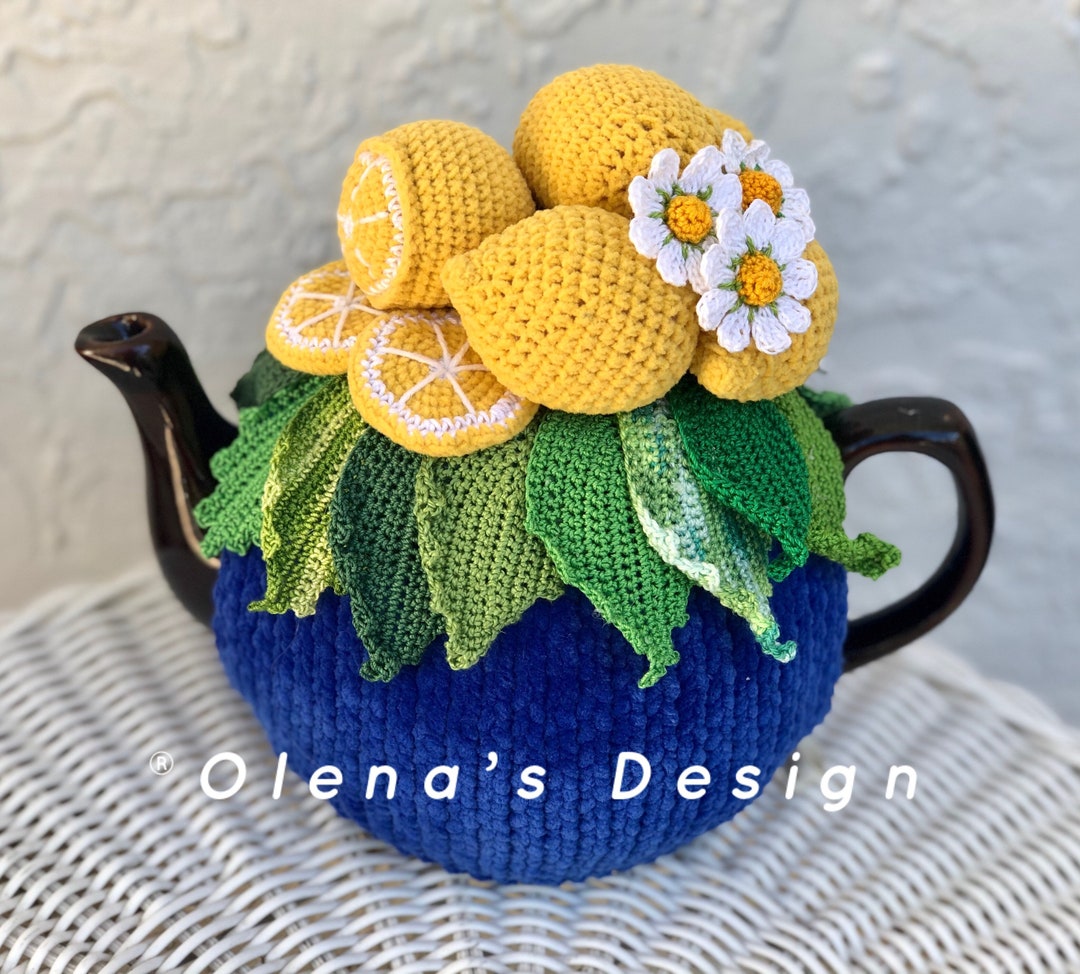 Crochet Tea Cozy Blue Tea Cover Lemon Tea Cosy Tea Warmer Crochet Lemon ...