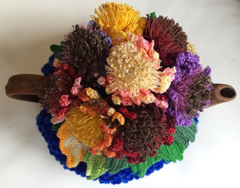 Crochet Tea Cozy Blue Tea Cover Trolles Flower Tea Cosy Tea | Etsy