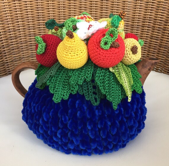 Crochet Tea Cozy Blue Tea Cover Apple Pear Tea Cosy Tea Warmer - Etsy