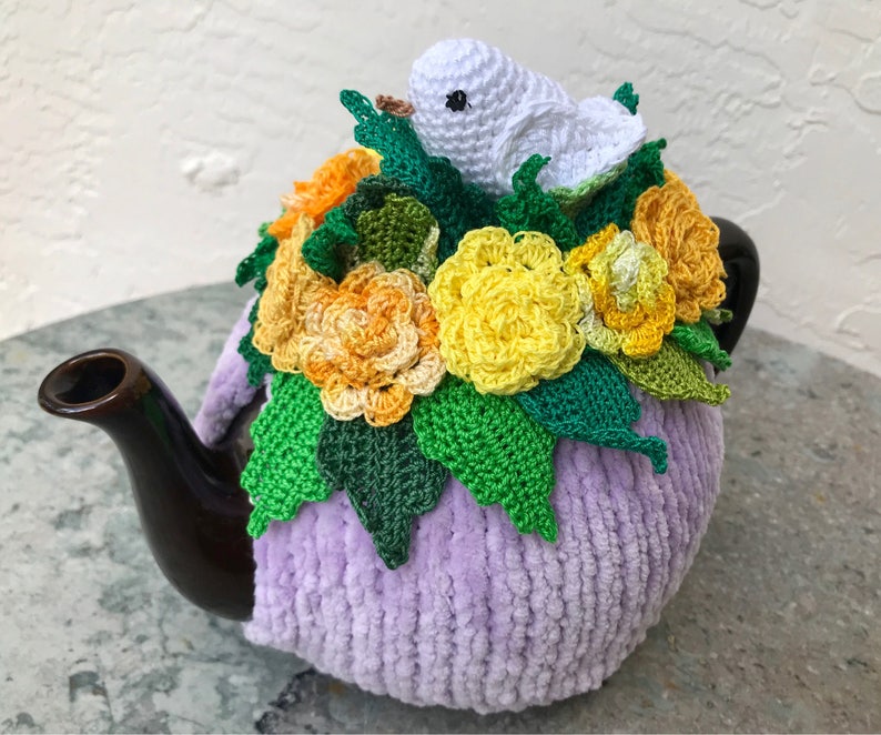 Crochet Tea Cozy Violet Tea Cover Roses Cosy Warmer Yellow | Etsy