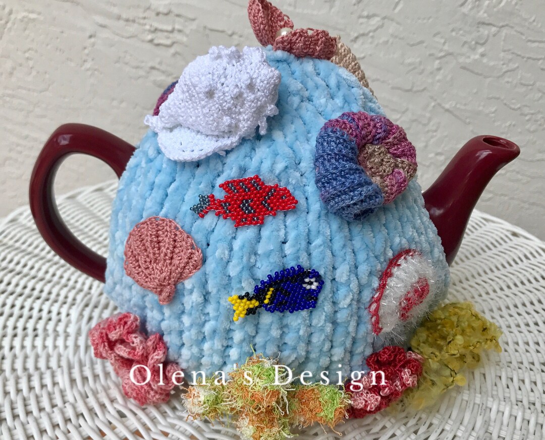 Crochet Tea Cozy Tea Cover Ocean Coral Reef Shell Crochet Tea Cosy ...