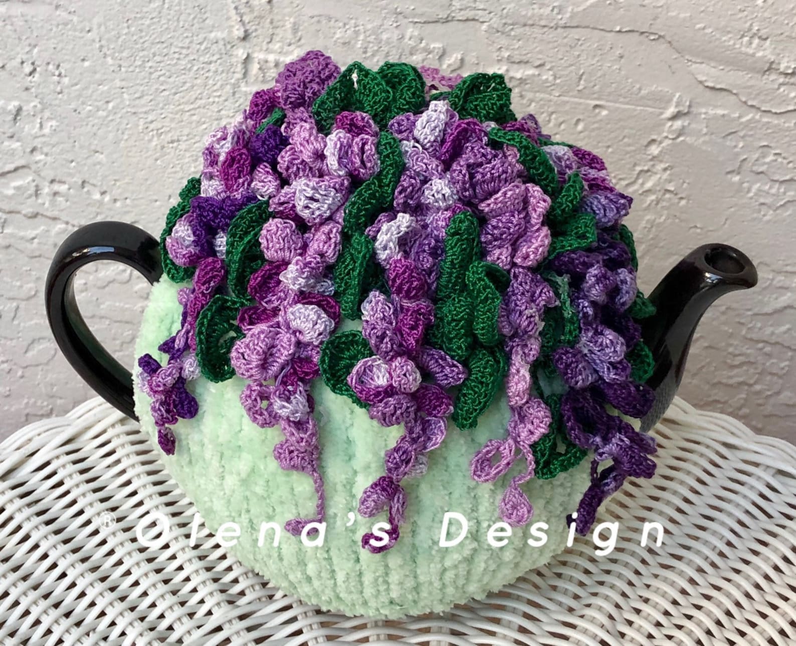 Crochet Tea Cozy Mint Green Tea Cover Wisteria Flower Tea Cosy Tea ...