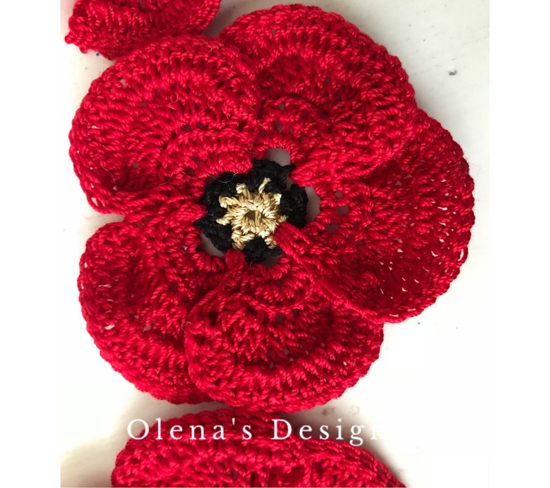 Set of 10 Crochet Red Poppy Flower Cotton Thread Appliqué - Etsy