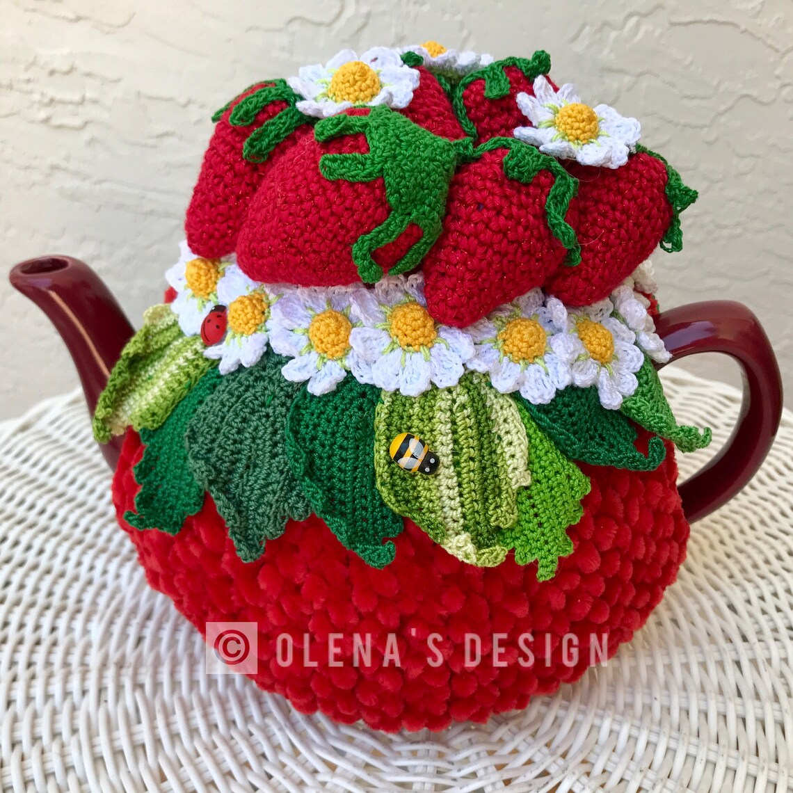 Crochet Tea Cosy Red Tea Cover Flower Tea Cozy Tea Warmer Crochet ...
