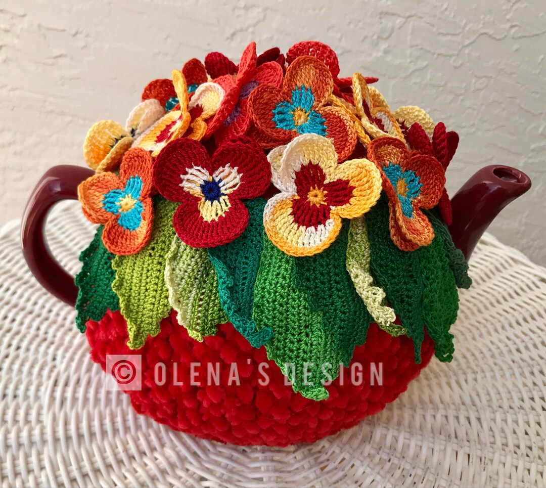 Crochet Tea Cozy Red Tea Cover Red Pansy Tea Cosy Tea Warmer Crochet ...