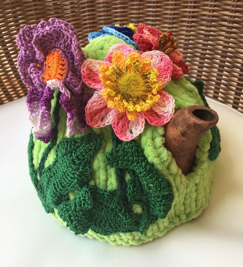 Crochet tea cozy bright green tea cover tea cosy tea warmer | Etsy