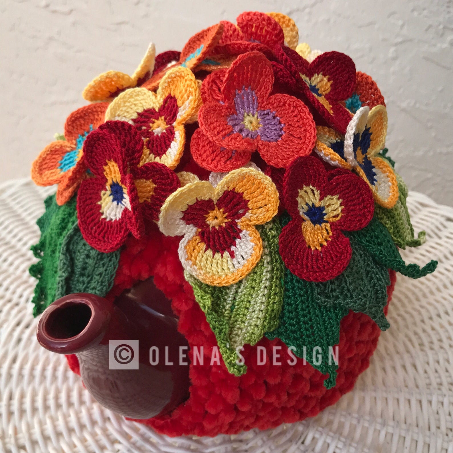 Crochet Tea Cozy Red Tea Cover Red Pansy Tea Cosy Tea Warmer Crochet ...