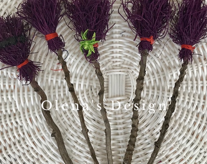 Set of 5 Miniature Handmade Round Excelsior Deep Violet Brooms 6 Witch ...