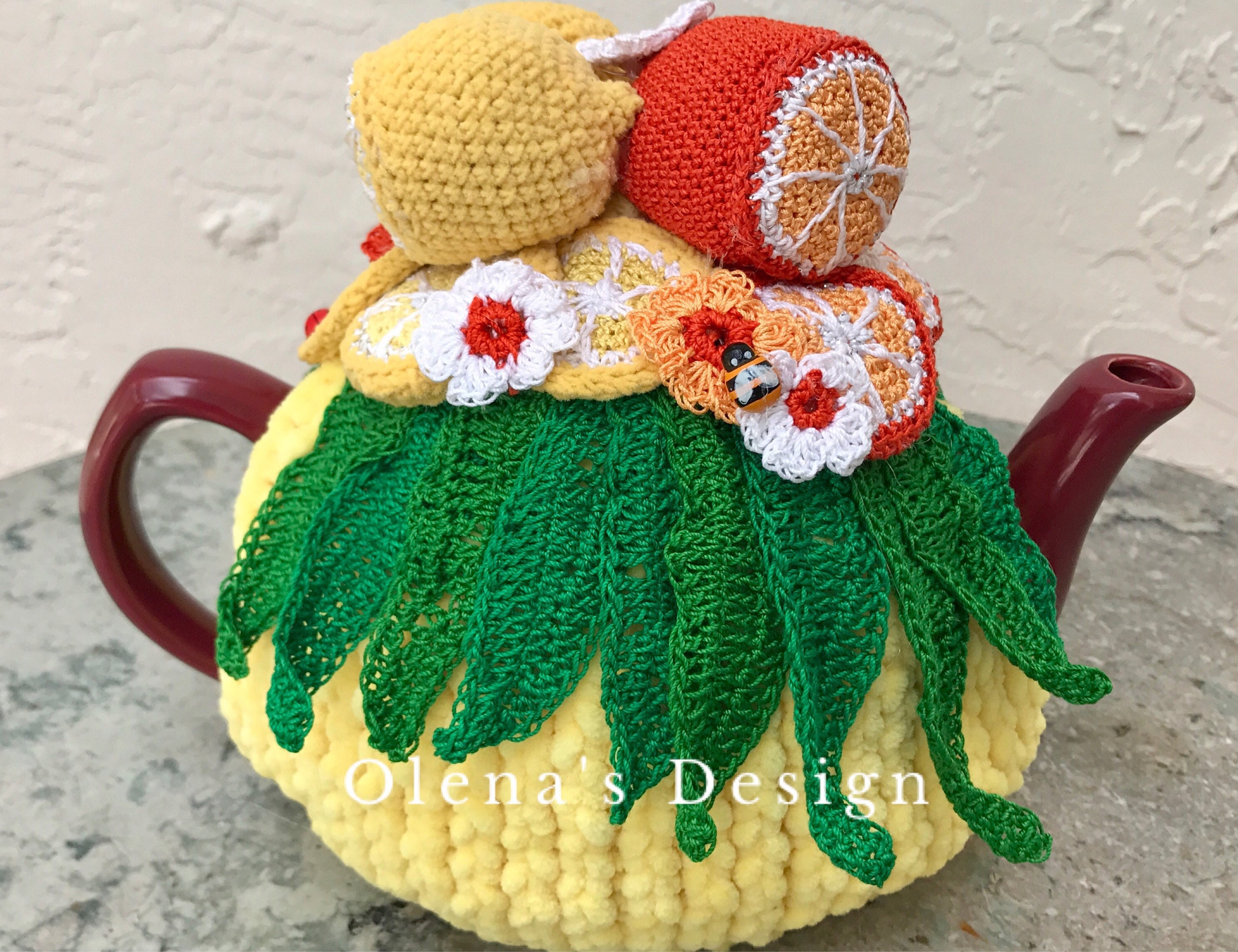 Crochet tea cozy yellow tea cover citrus tea cosy tea warmer | Etsy