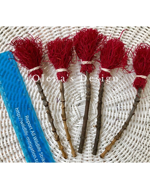 Set of 5 Miniature Handmade Round Excelsior Bright Pink Brooms - Etsy