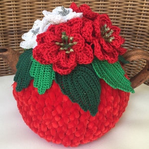 Crochet Tea Cozy Red Tea Cover Mixed Poinsettia Tea Cosy Tea Warmer ...