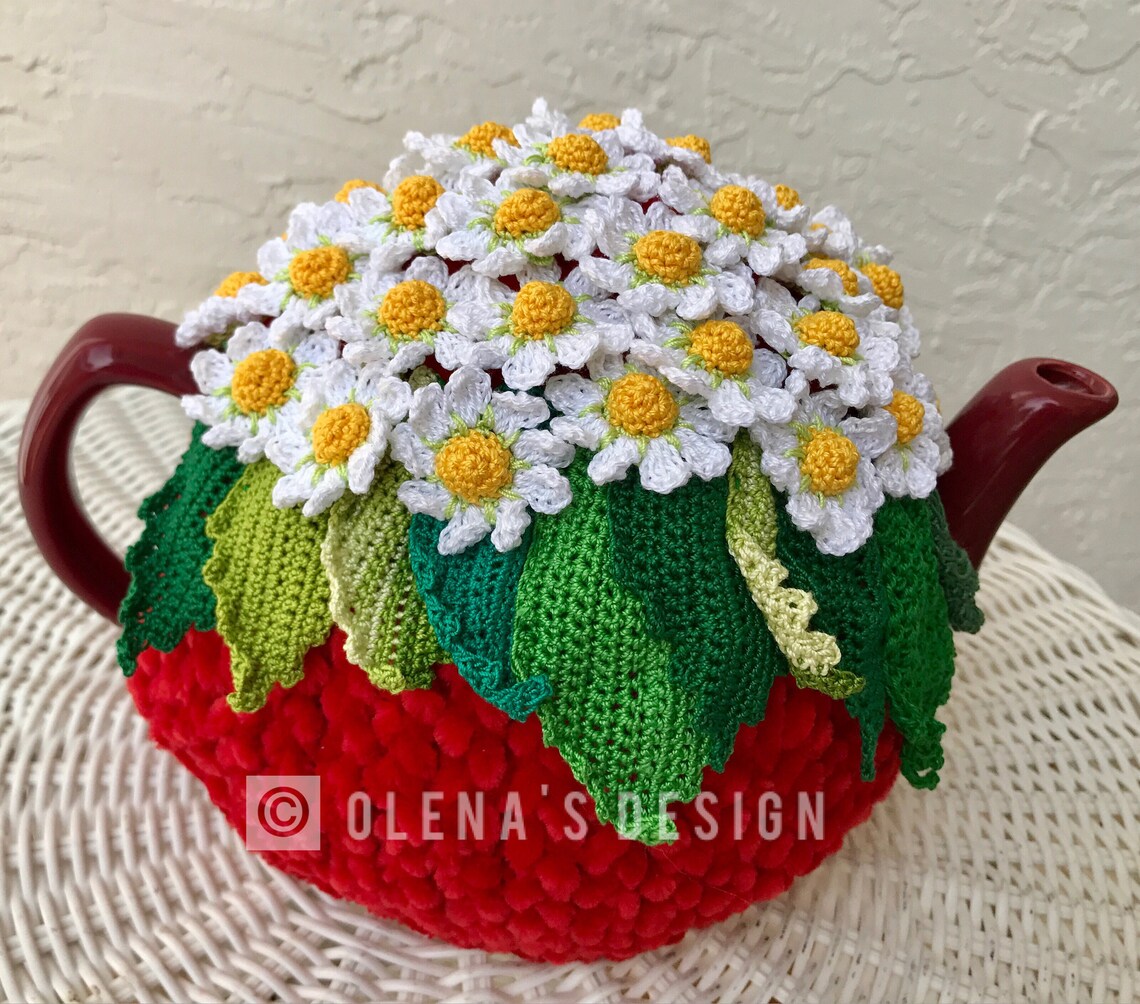 Crochet Tea Cozy Red Tea Cover Daisy Tea Cosy Tea Warmer White - Etsy