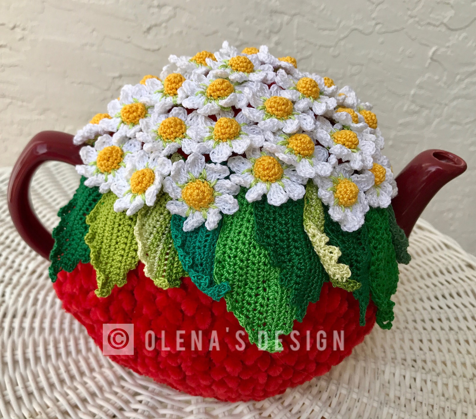 Crochet Tea Cozy Red Tea Cover Daisy Tea Cosy Tea Warmer White - Etsy