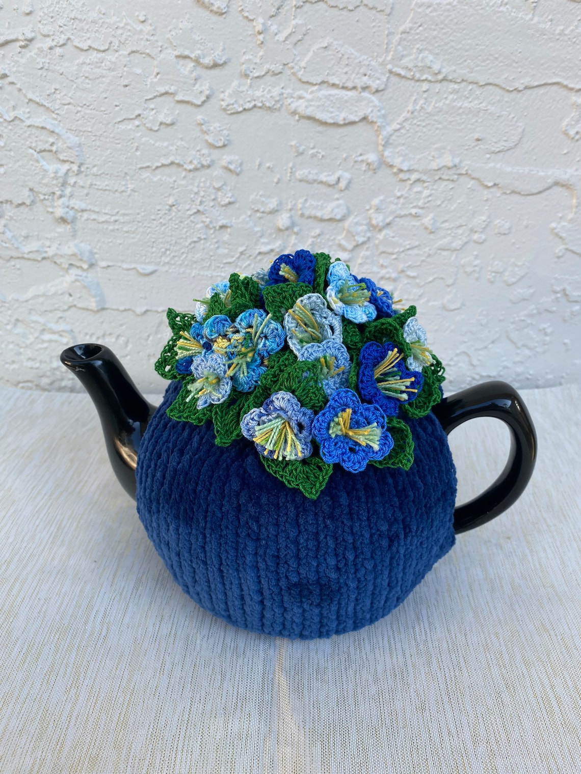 Crochet Tea Cozy Dark Blue Tea Cover Tea Cosy Tea Warmer Blue Bells ...