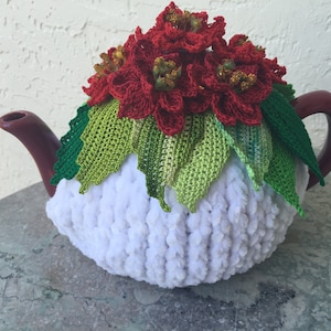 Crochet Tea Cozy White Tea Cover Poinsettia Tea Cosy Tea Warmer Crochet ...