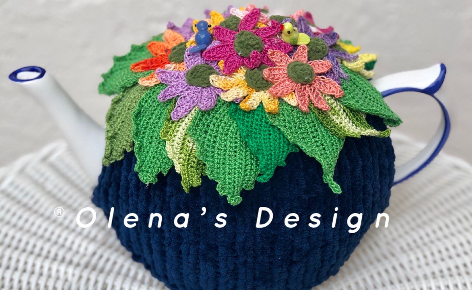 Crochet Tea Cozy Navy Blue Tea Cover Aster Tea Cosy Tea Warmer Crochet ...