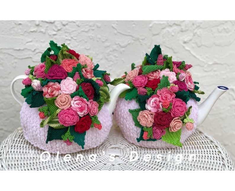 Crochet Tea Cozy Pink Tea Cover Cascade Roses Tea Cosy Warmer Pink ...