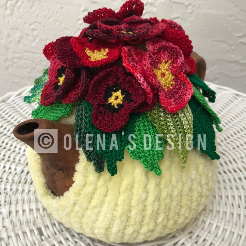 Crochet Tea Cozy Yellow Tea Cover Red Pansy Tea Cosy Tea - Etsy