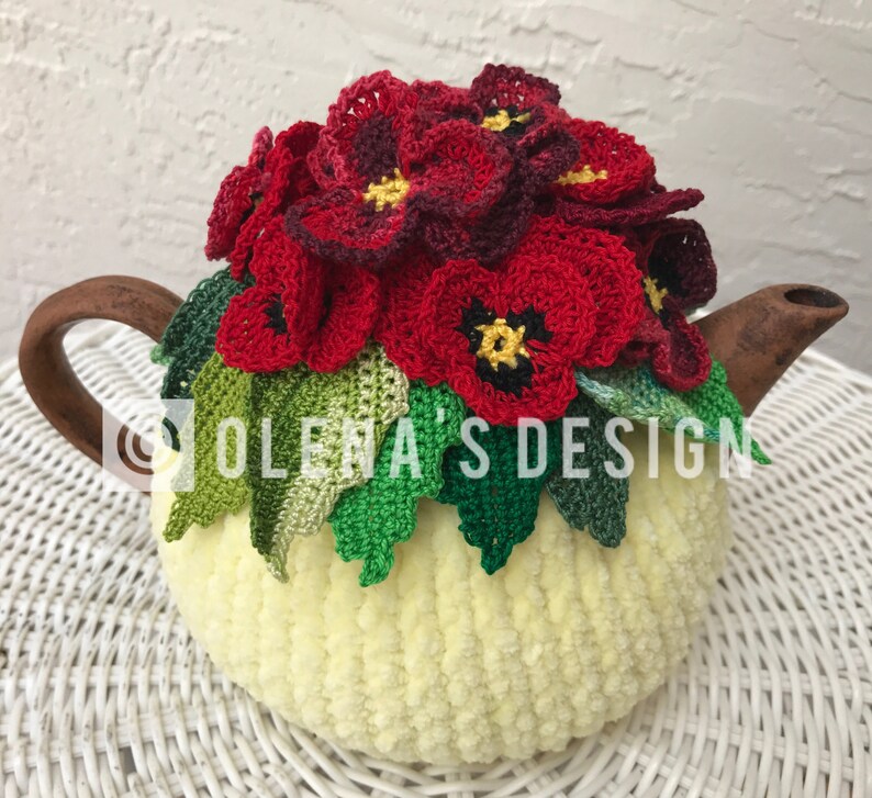 Crochet Tea Cozy Yellow Tea Cover Red Pansy Tea Cosy Tea - Etsy