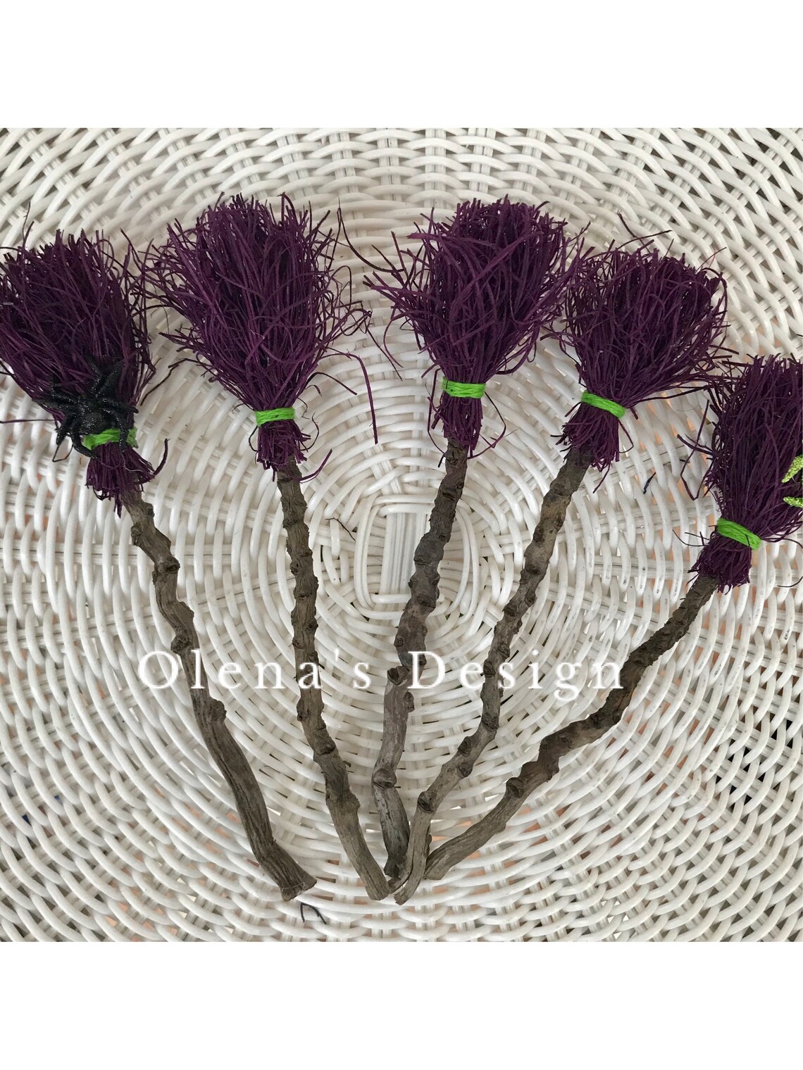 Set of 5 Miniature Handmade Round Excelsior Deep Violet Brooms - Etsy