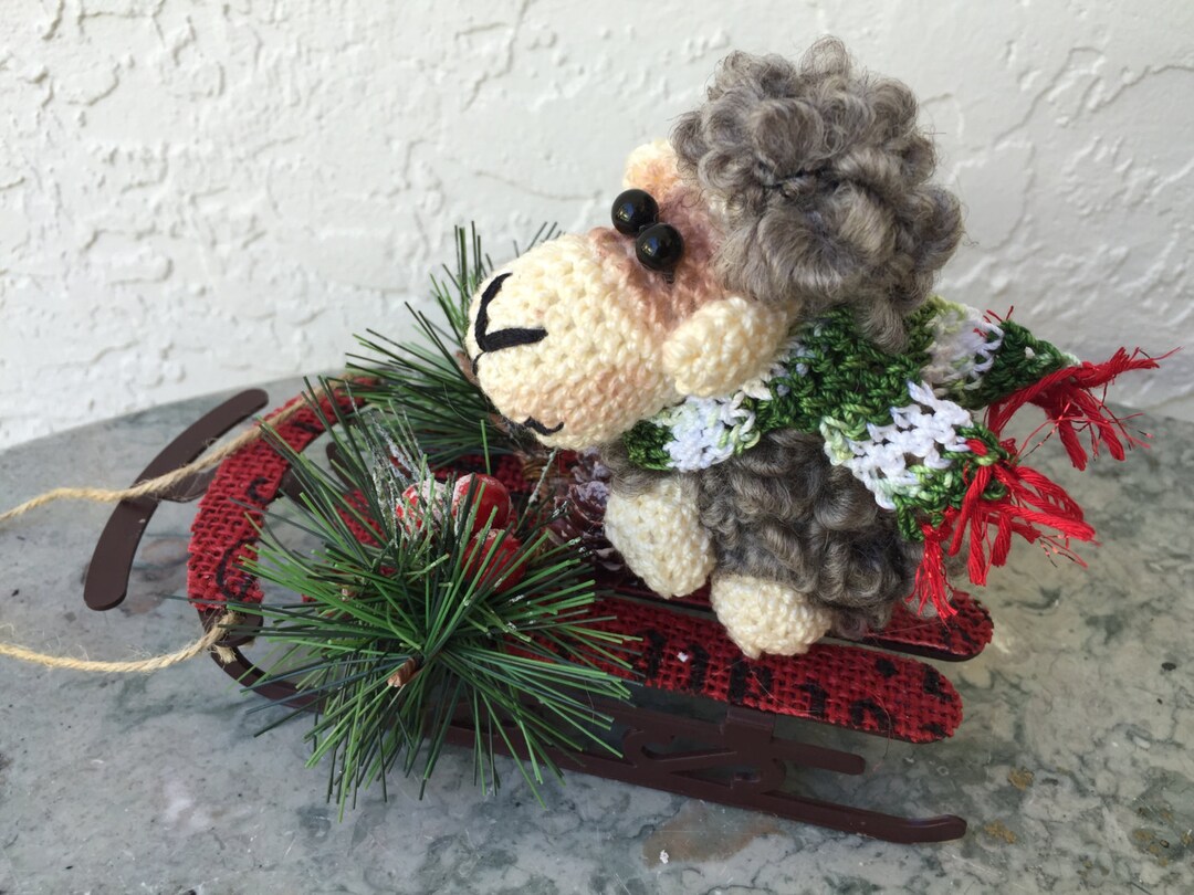Christmas Lamb Amigurumi Crochet Lamb Miniature Plushes Crochet Sled ...