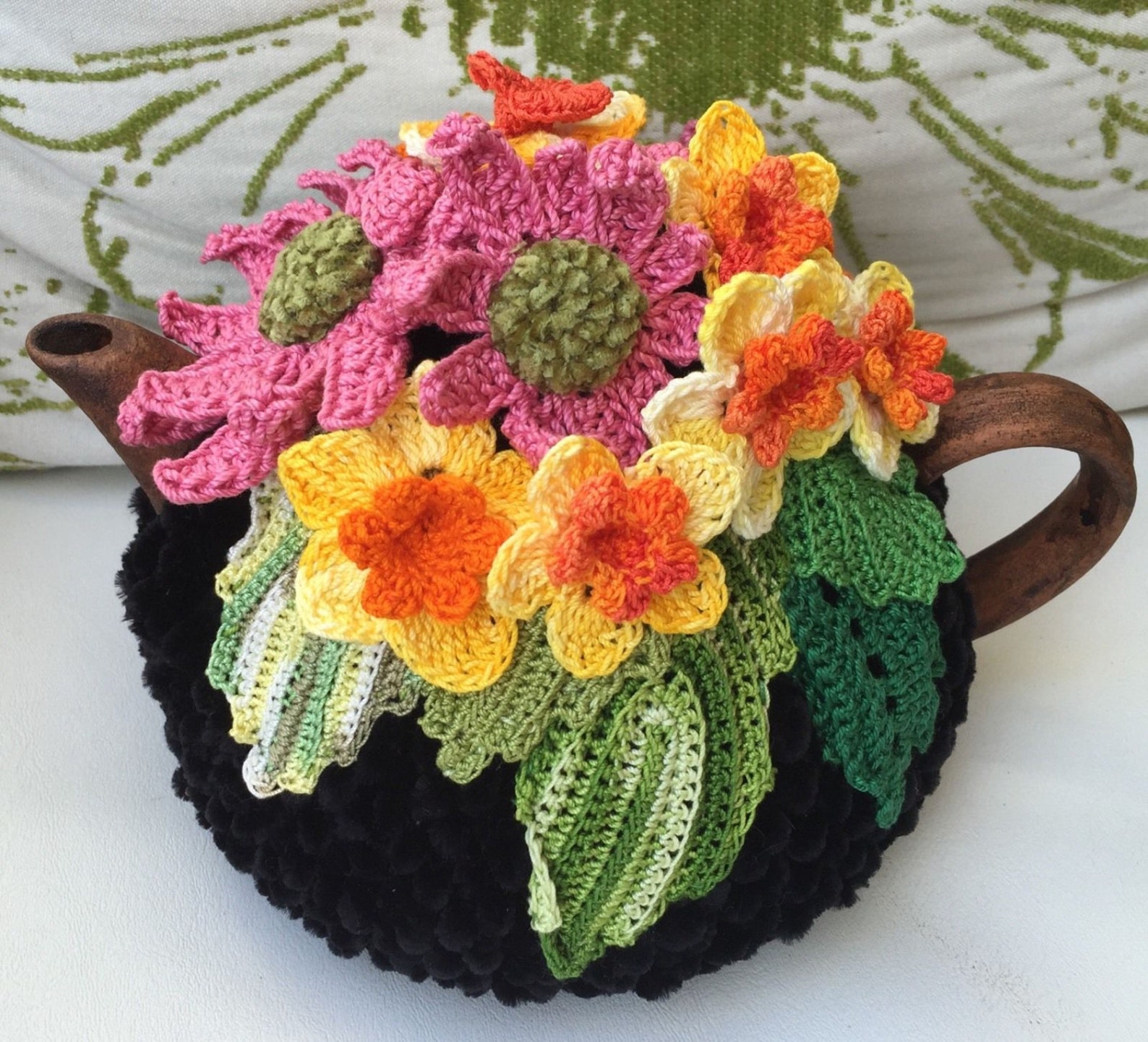 Crochet Tea Cozy Black Tea Cover Daffodil Gerbera Tea Cosy Tea Warmer ...