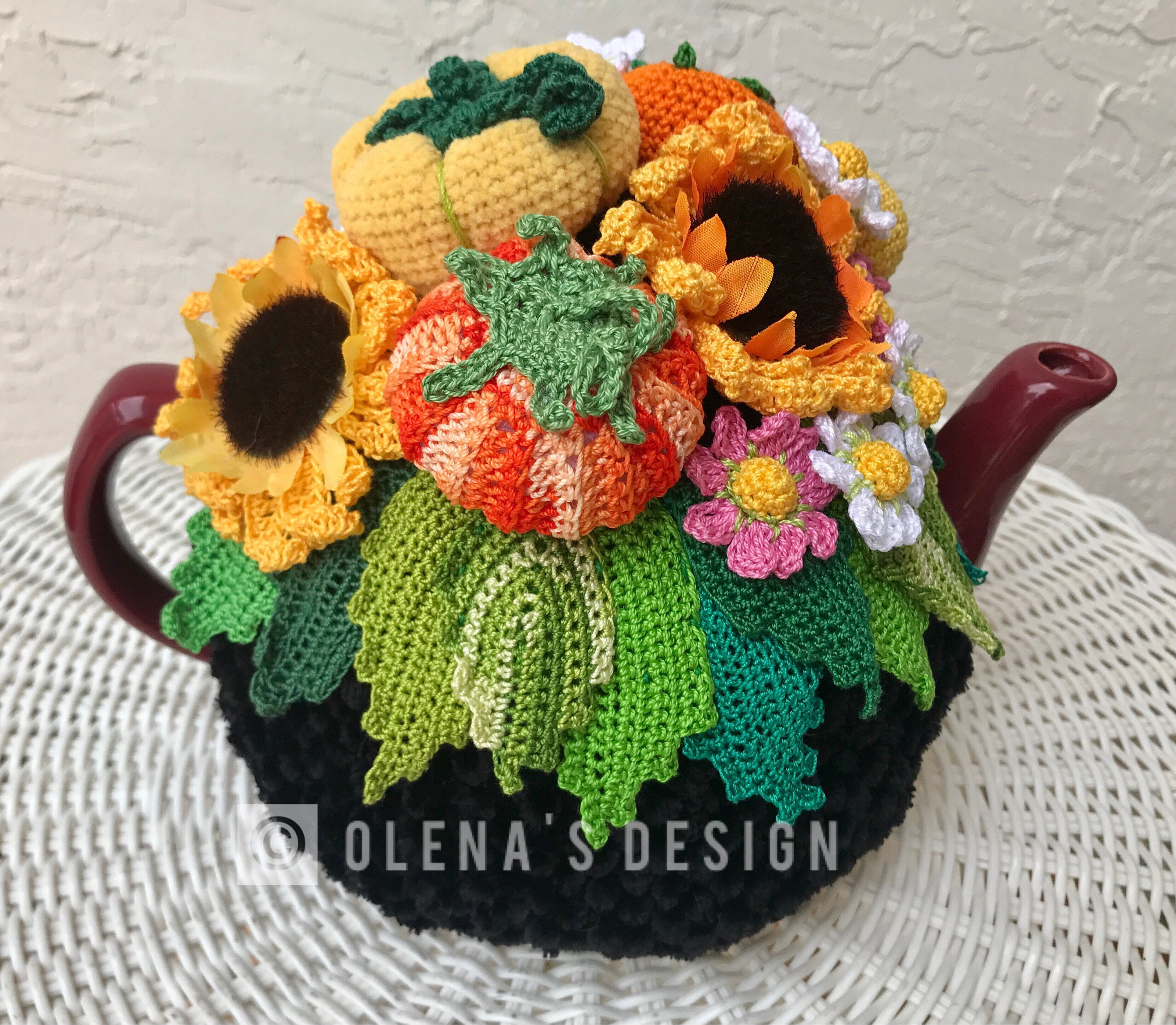 Crochet tea cozy black tea cover sunflower tea cosy tea warmer | Etsy