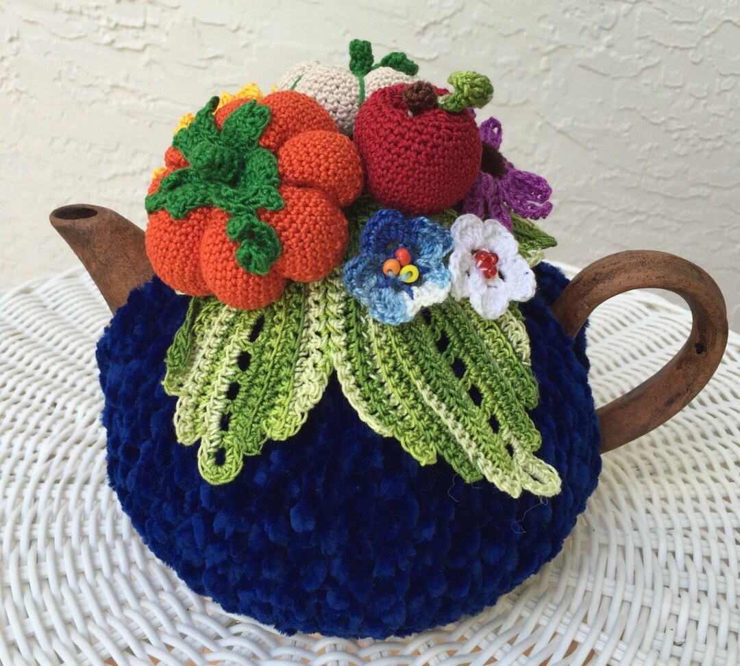 Crochet Tea Cozy Blue Tea Cover Sunflower Tea Cosy Tea Warmer Pumpkin ...