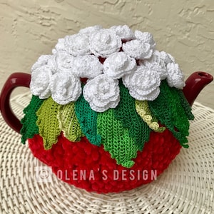 Crochet Tea Cozy Red Tea Cover White Rose Tea Cosy Tea Warmer Crochet ...