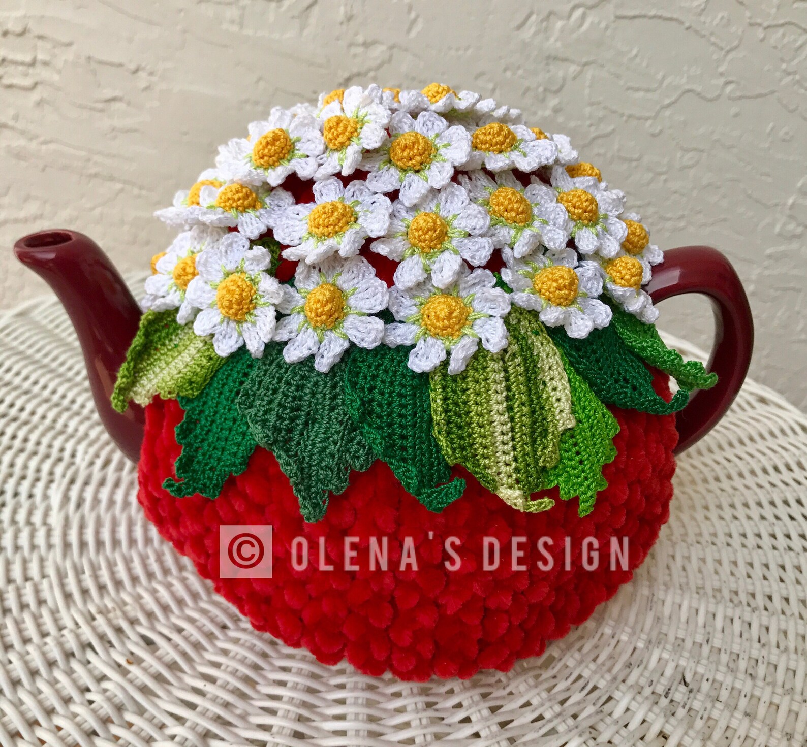 Crochet Tea Cozy Red Tea Cover Daisy Tea Cosy Tea Warmer White - Etsy