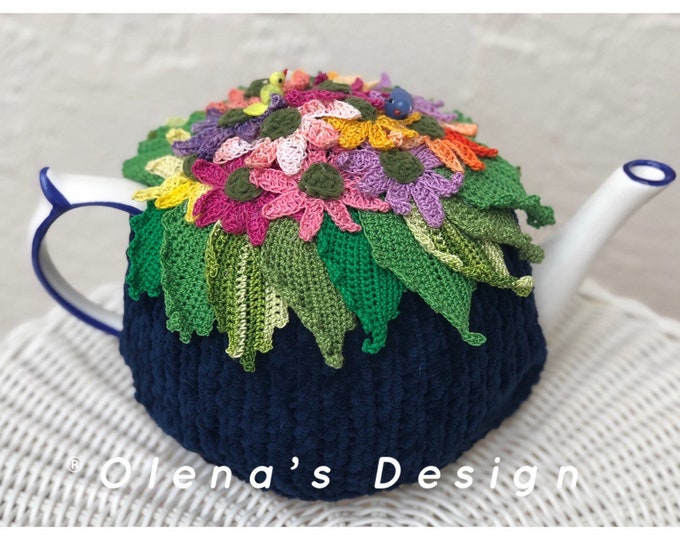 Crochet Tea Cozy Navy Blue Tea Cover Aster Tea Cosy Tea Warmer Crochet ...