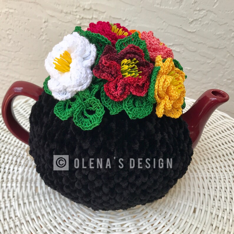 Crochet Tea Cozy Black Tea Cover Asian Buttercup Ranunculus Tea Cosy ...