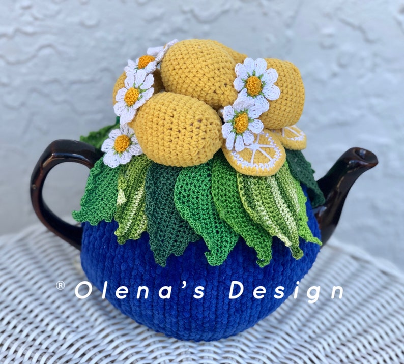 Crochet Tea Cozy Blue Tea Cover Lemon Tea Cosy Tea Warmer Crochet Lemon ...