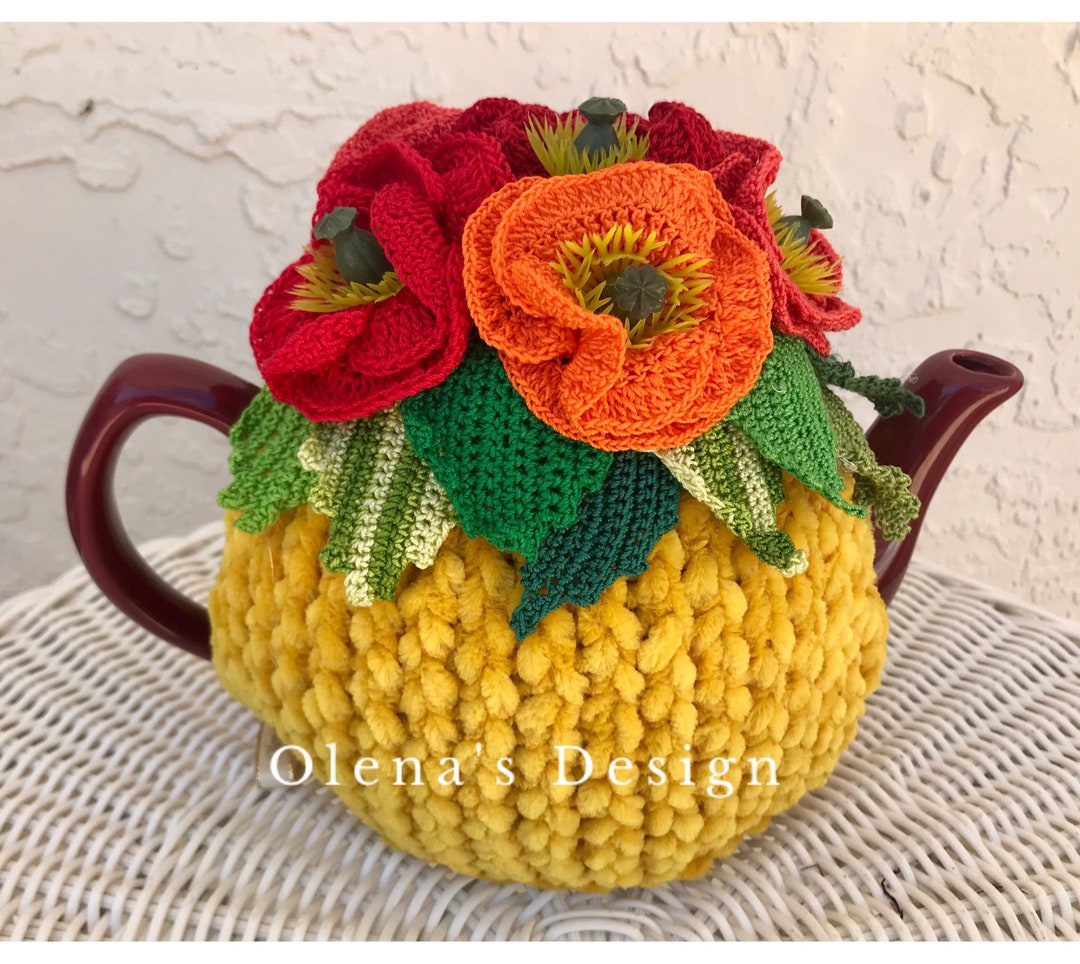 Crochet Tea Cozy Yellow Tea Cover Poppy Tea Cosy Tea Warmer Crochet ...