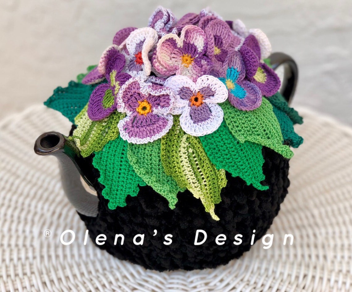 Crochet Tea Cozy Black Tea Cover Pansy Flower Tea Cosy Tea - Etsy